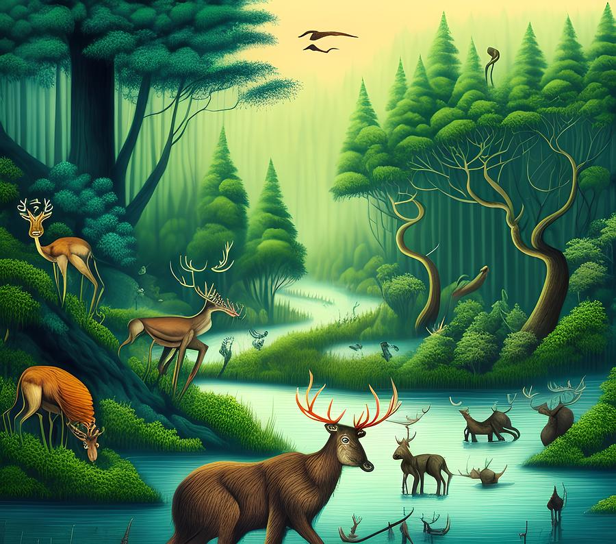 Mysterious Forest, Generative AI Illustration Digital Art by Miroslav Nemecek - Fine Art America