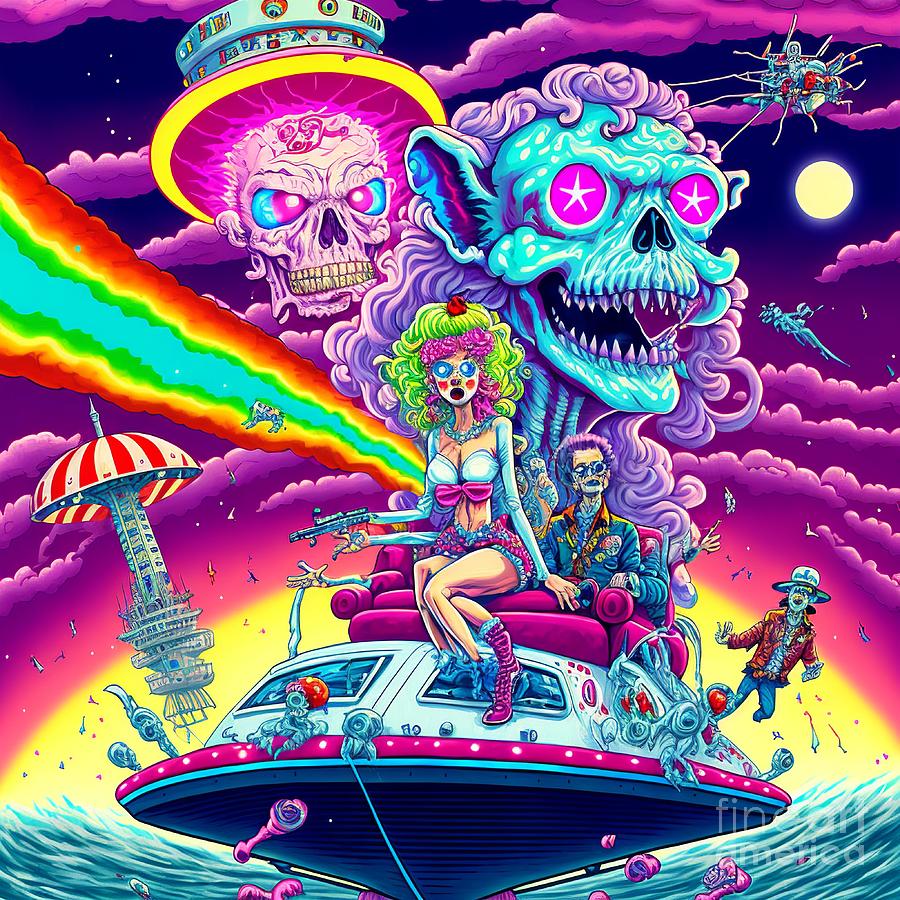 Apocalypse With Survivors Vacation On A Ufo Zombie Digital Art By Somsong Artist Fine Art America