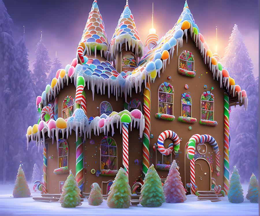 Candy Gingerbread House, Generative AI Illustration Digital Art by ...