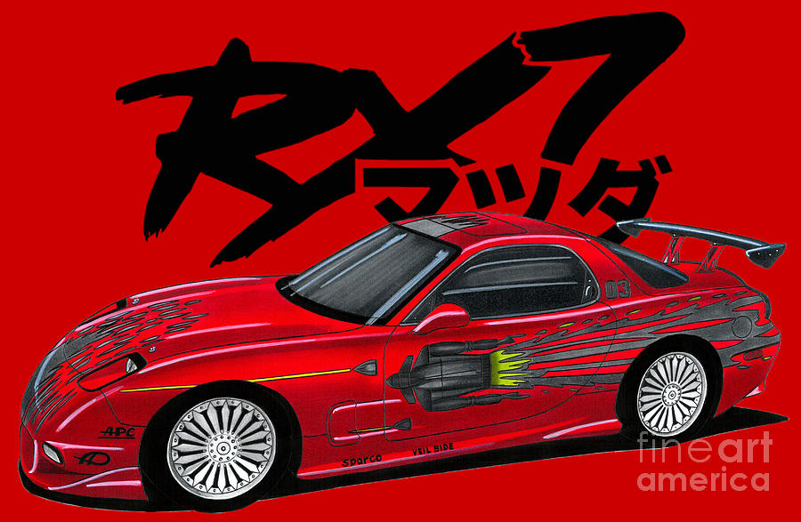 Exclusive art movie car jdm Mazda RX-7 FD rotary engine 13B REW Fast and the Furious Toretto ...