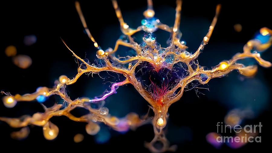 Macro Close Up Of Quantum Connections Of A Single Neuron Branching Out