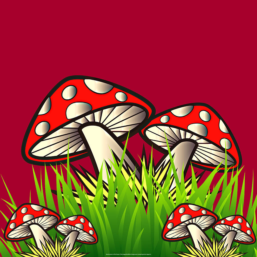 Mushrooms In The Forest. This Image Modified Design and created by Artist Aqeel. A Digital Art ...