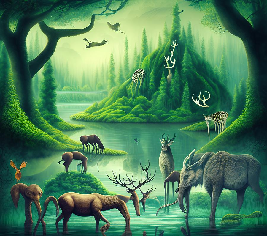 Mysterious Forest, Generative AI Illustration Digital Art by Miroslav Nemecek - Fine Art America