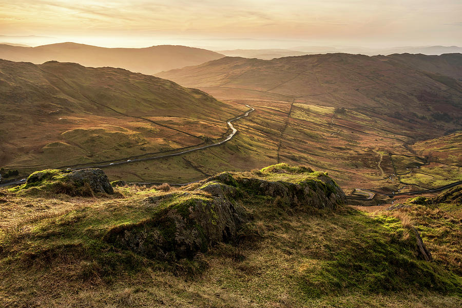 Stunning Winter dawn landscape view from Red Screes in Lake Dist ...