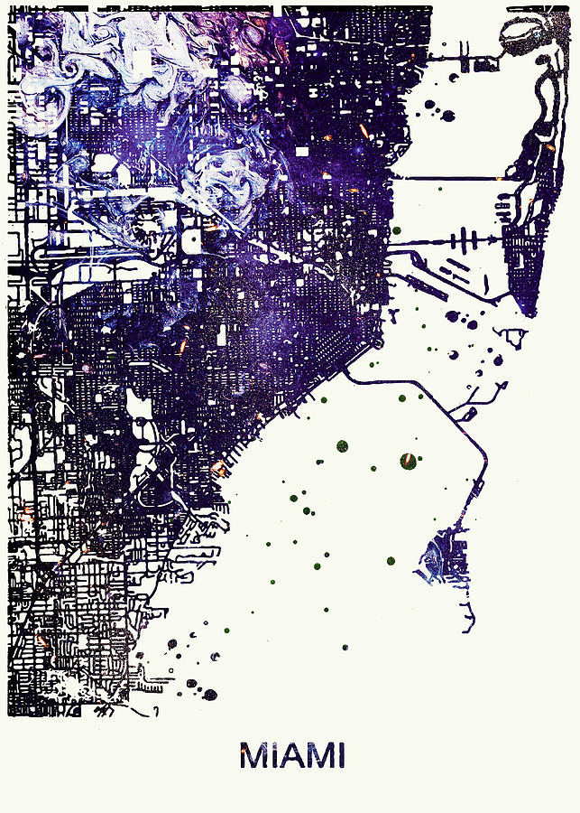 Watercolor Miami Map, Miami Watercolor Print, Miami Street Map, Travel ...