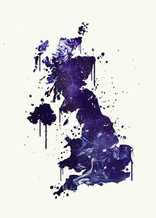 Watercolor United Kingdom Map, United Kingdom Watercolor, Abstract Map ...