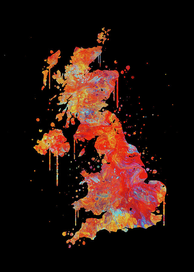 Watercolor United Kingdom Map, United Kingdom Watercolor, Abstract Map ...
