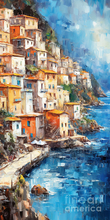 a beautiful seascape beach and homes along by Asar Studios Painting by ...