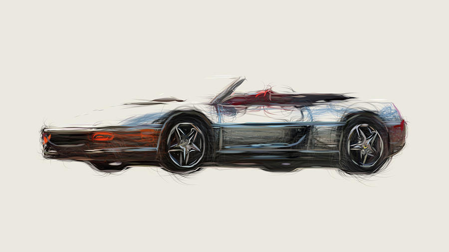 Ferrari F355 Spider Car Drawing Digital Art by CarsToon Concept - Fine ...