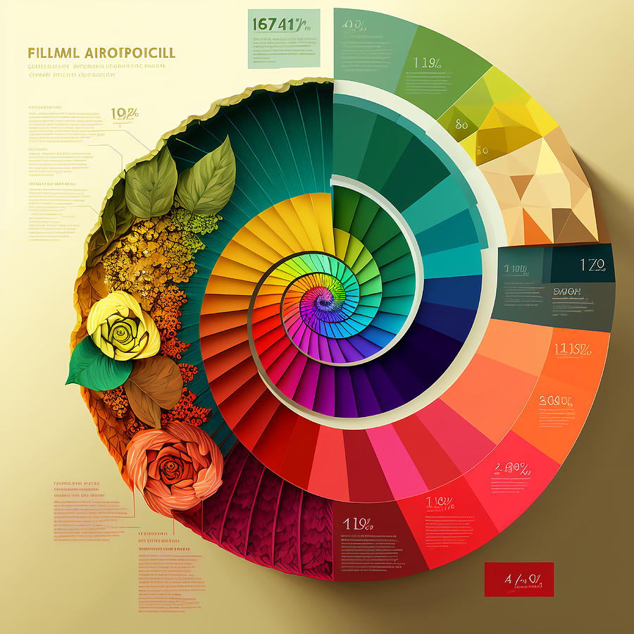 Fibonacci Style Spiral Infographic Colourful Drawing by RAGANA Design ...