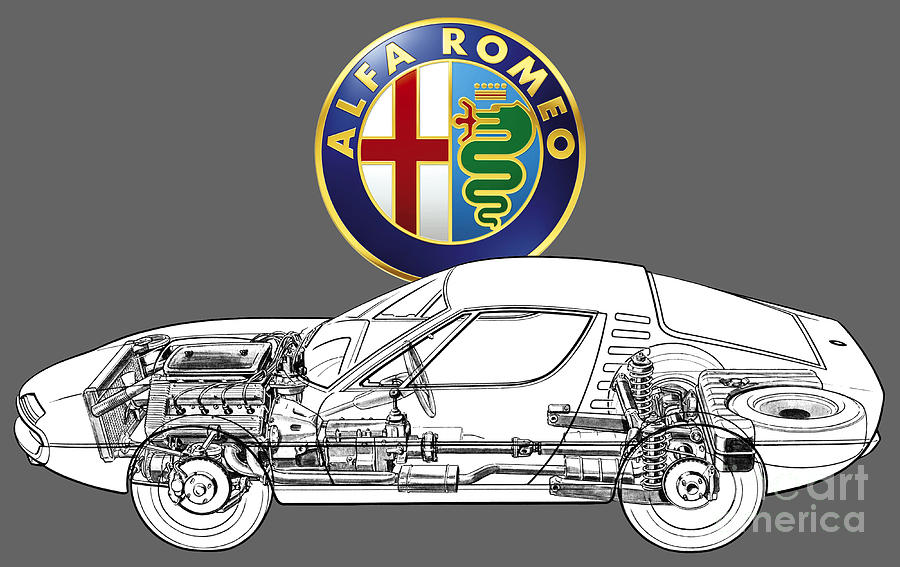 Alfa Romeo Montreal V8. Cutaway automotive art Drawing by Vladyslav ...