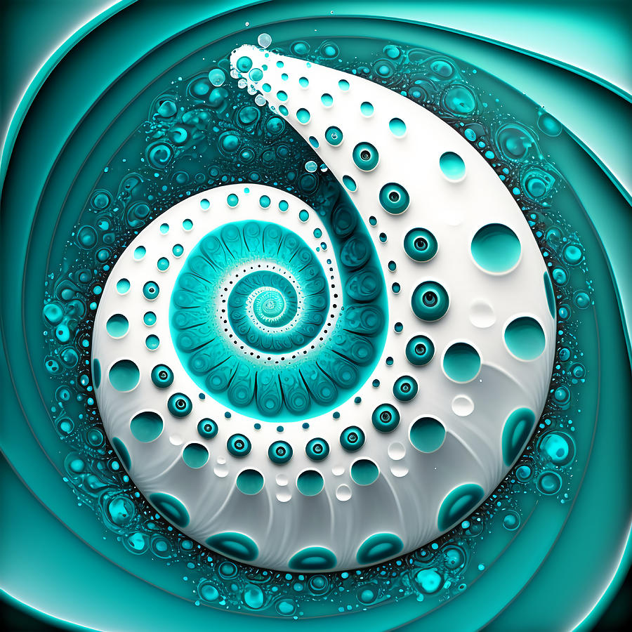 Fibonacci Sequence Spiral In Turquoise Blue White Drawing By Ragana Design Pixels
