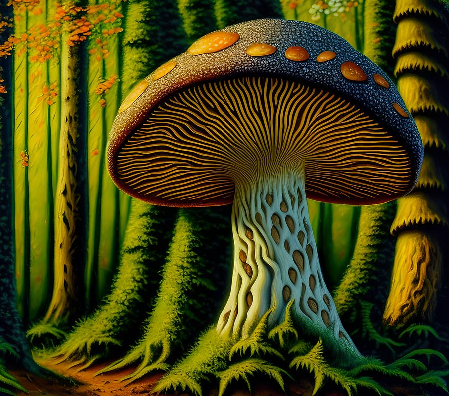 Mushroom in Sunny Forest, Generative AI Illustration Digital Art by Miroslav Nemecek - Fine Art ...