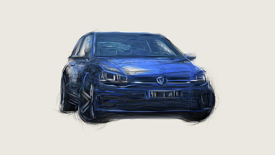 Volkswagen Golf R Car Drawing Digital Art by CarsToon Concept - Fine ...