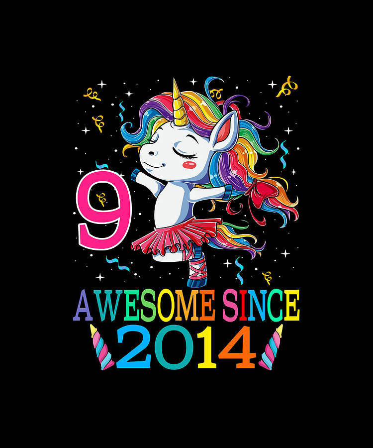 9 Years Old 9th Birthday Unicorn Dabbing Girl Party Drawing by ThePassionShop - Fine Art America