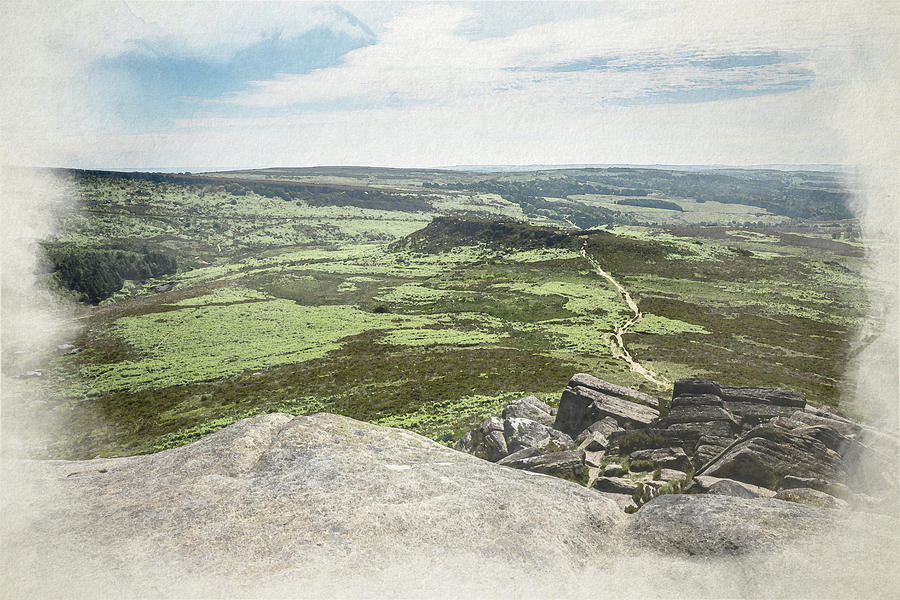 A digital watercolour painting of the ancient Iron Age hill fort Carl ...