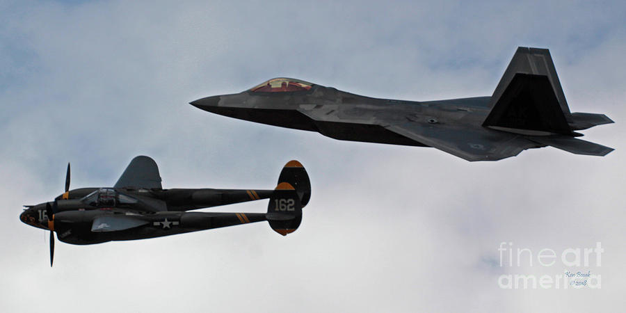 A Lockheed F-22 Raptor Chases a WWII Lockheed P-38 Lightning Photograph ...