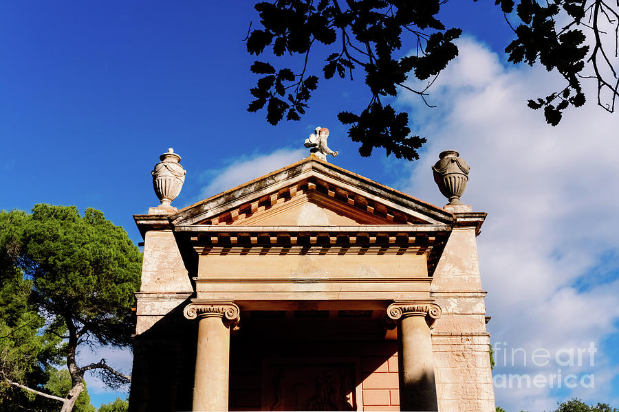 A portico with columns and a triangular pediment on the Greek-st Photograph by Joaquin Corbalan ...