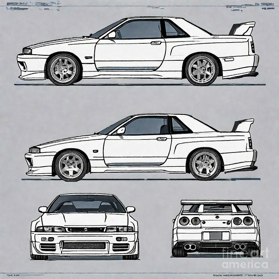 A realistic sketch of car Nissan Skyline R32 GT-R V-Spec II Drawing by Clint McLaughlin - Pixels ...