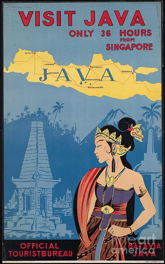 A vintage travel poster for Java, Indonesia Photograph by Colin Woods ...