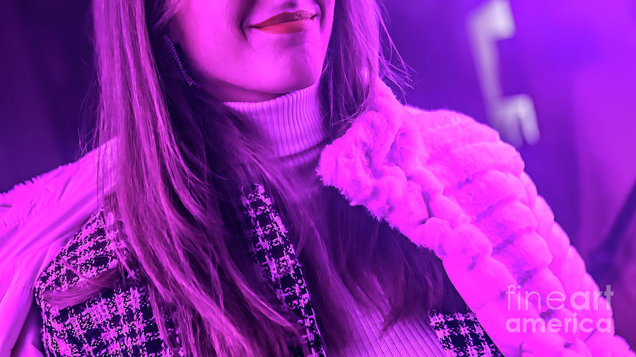 A Young Woman Takes Off Her White Fur Coat At The Bar And Reveals Her