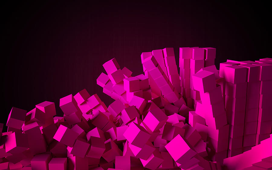 Abstract Objects As Falling Cubes On The Dark Background Digital Art