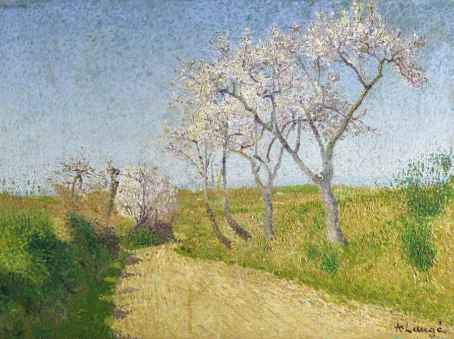 Achille Lauge Almond blossom road near Cailhau Aude Painting by Timeless Images Archive - Fine ...