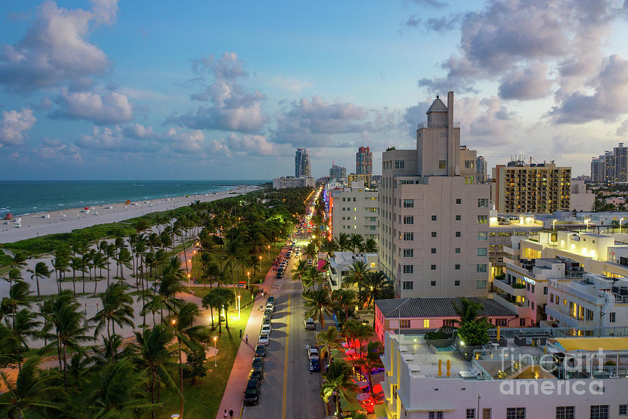 Aerial Miami Beach view down ocean drive Photograph by Felix ...