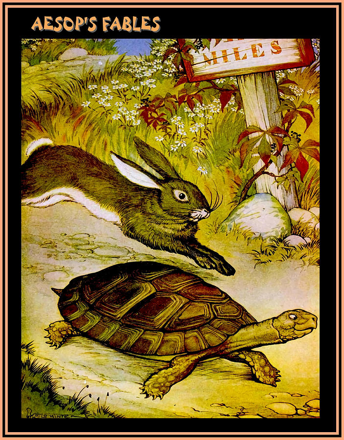 AESOPS FABLES Vintage Fairy Tale Racing Print Painting by Lauren Cox ...