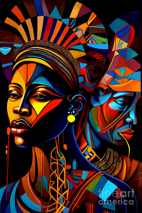 ETHNIC-23101, Borders of Patience, African Tribal Ethnic, Abstract Portrait, Digital Digital Art ...