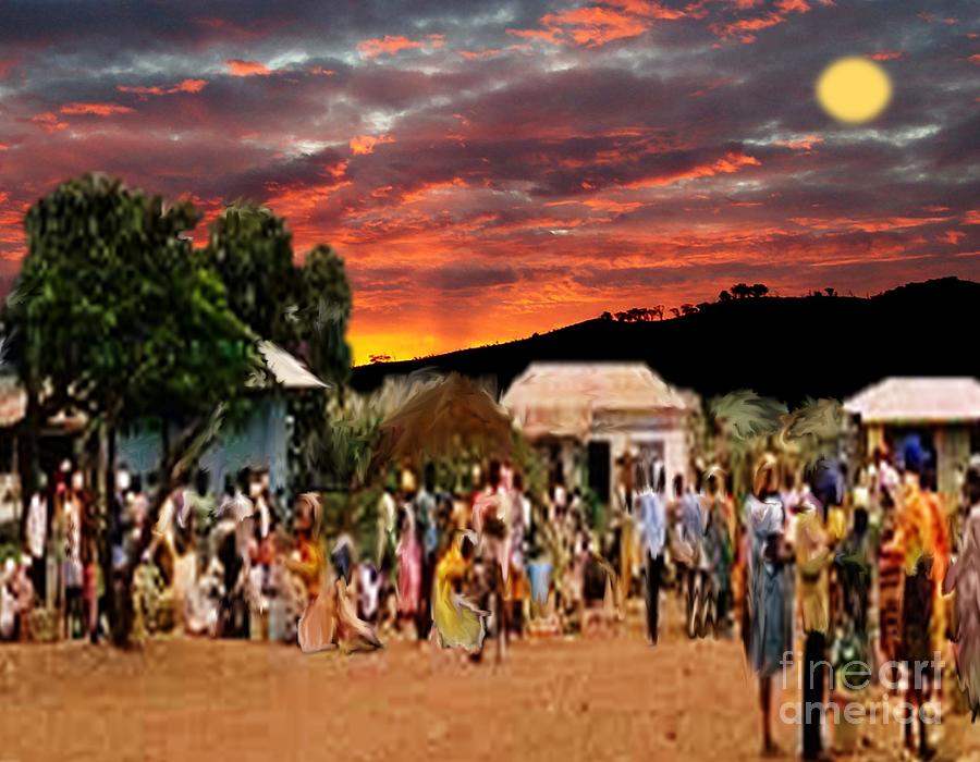 African Villagers Gathering Mixed Media by Belinda Threeths - Pixels