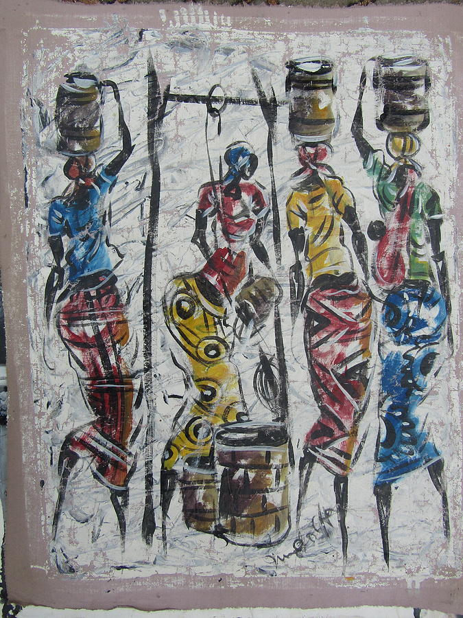 African women and water well Painting by Jafeth Moiane - Fine Art America