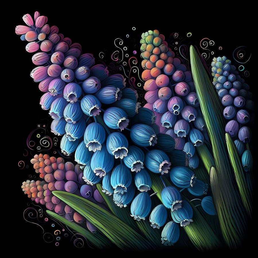 AI -Grape Hyacinth in Colored Chalk Digital Art by Karen A Wise - Fine ...