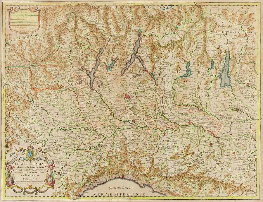 Alexis Hubert Jaillot 1632 1712 cartographer and publisher, map of the Duchy of Milan Painting ...