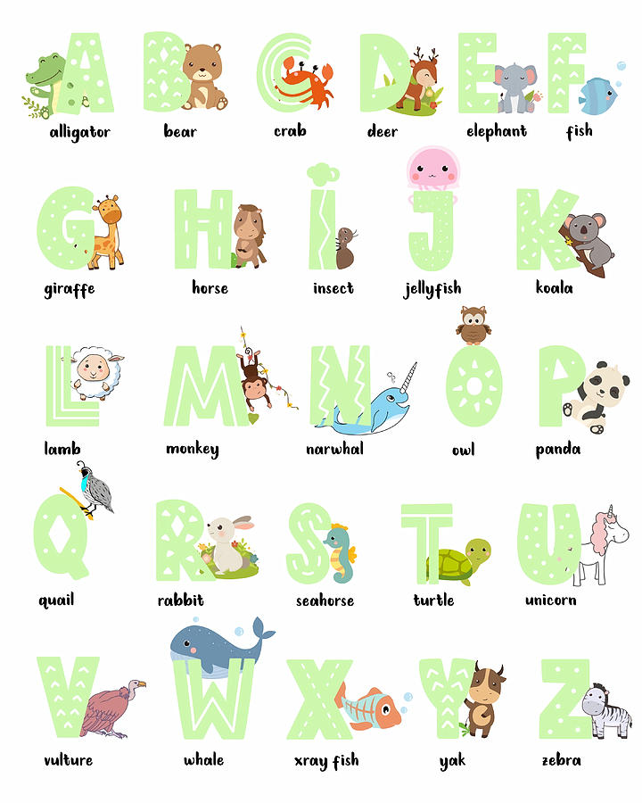 alphabet animals poster for kids Poster funny Painting by Aiden Holly ...
