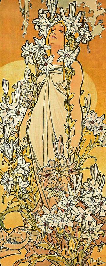 Alphonse Mucha - The Four Flowers , Lily Painting by Alphonse Mucha ... Alphonse Mucha - The Four Flowers , Lily Painting by Alphonse Mucha ...