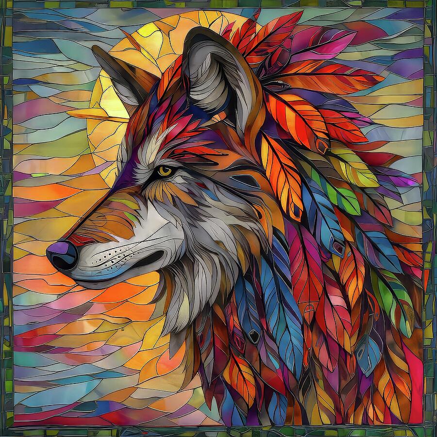 Stained Glass Native Indian Wolf Profile Digital Art by Leslie Reagan - Fine Art America
