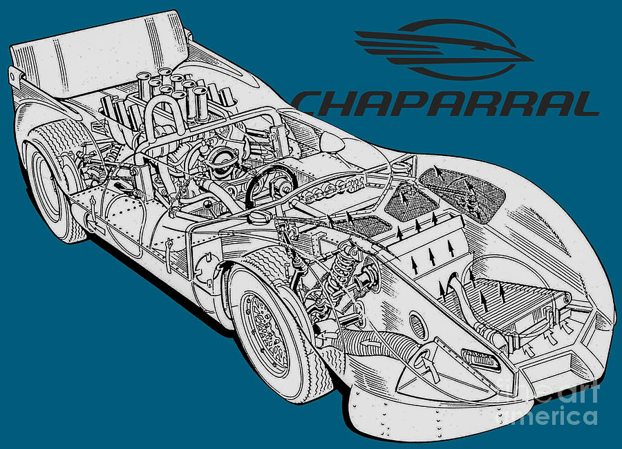 American racing grand prix car Chaparral 2C with V8 engine. Cutaway ...