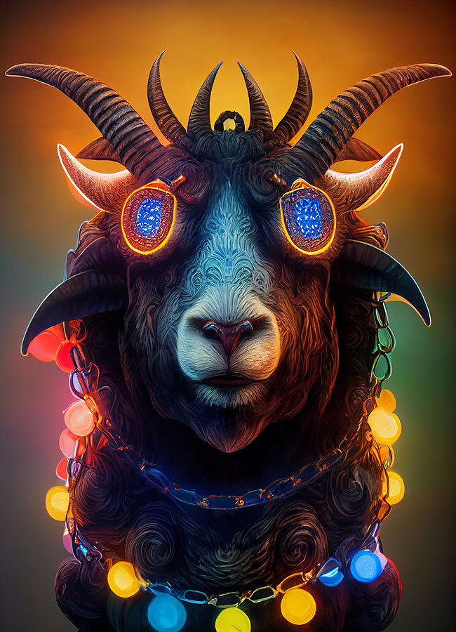 An Angry Sheep As The Devil Wearing A Liquid Resin Armor With Colorful ...