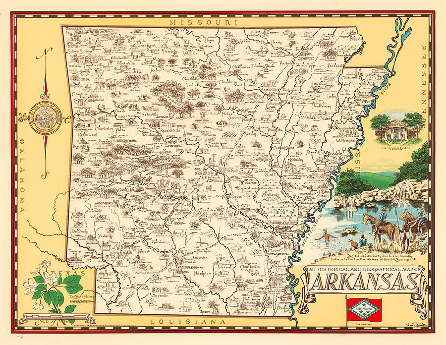 An historical and geographical map of Arkansas Digital Art by Owl ... An historical and geographical map of Arkansas Digital Art by Owl ...