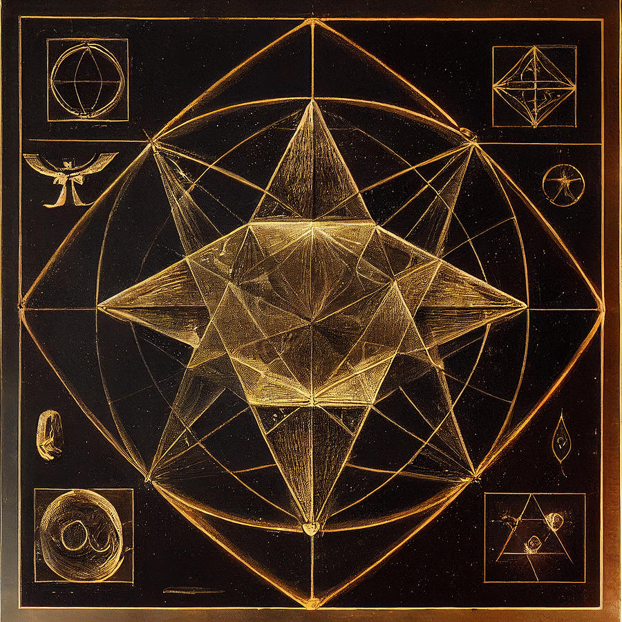 Ancient Lithograph 4D Hypercube Casting A 3D Shadow By Leonardo Da Vinci Labeled With Ancient ...