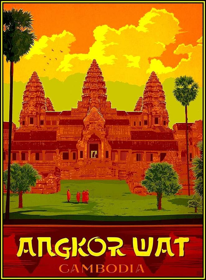 ANGKOR WAT Vintage Cambodia Temple Print Poster Digital Art by Kailani ...