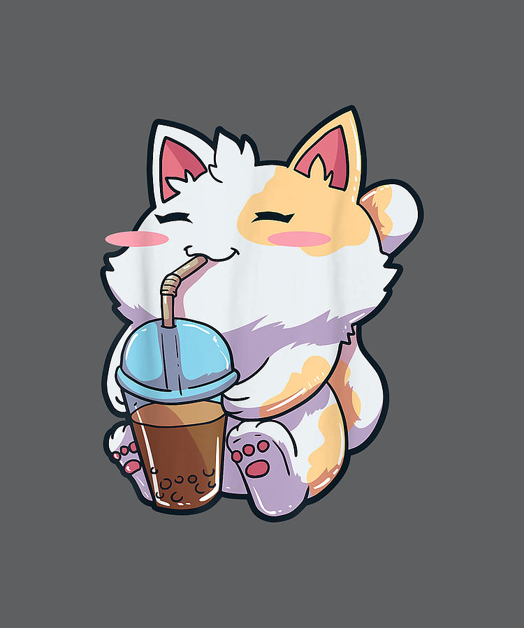 Anime Cat Boba Bubble Tea Kawaii Neko Digital Art By Ras Kira