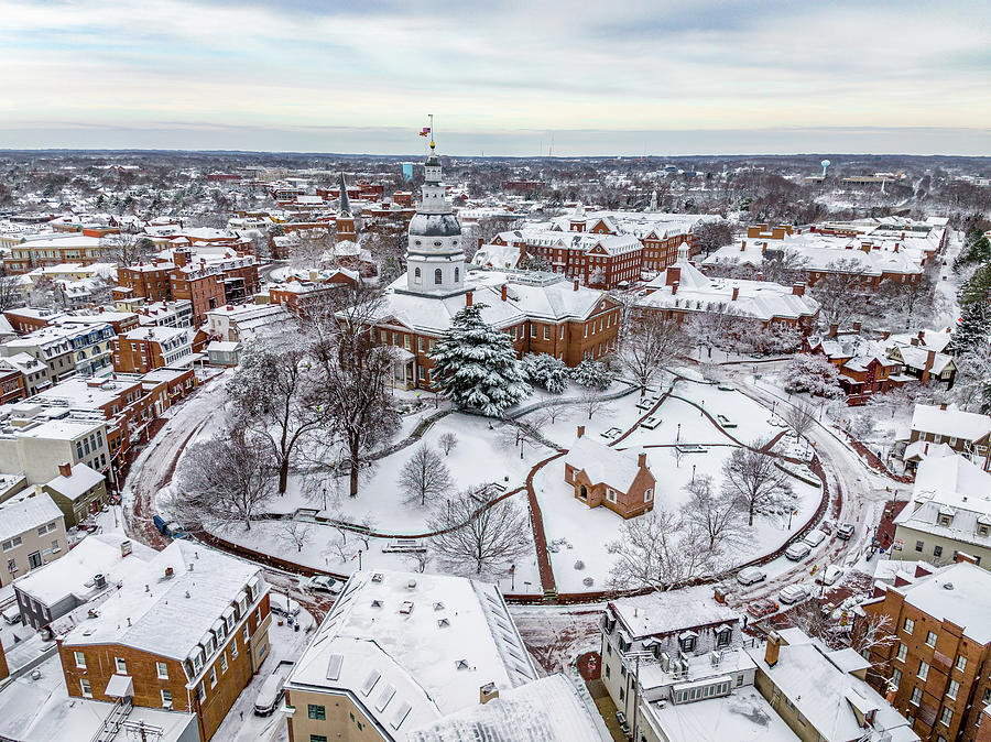 Annapolis Maryland State House Snow 2 Photograph by Mid Atlantic Aerial - Pixels