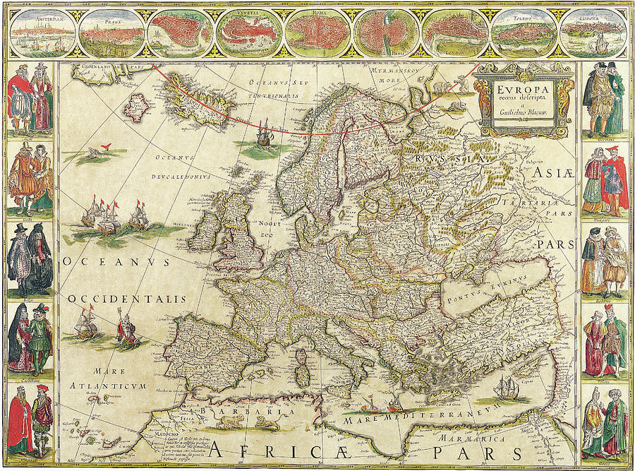 Antique Maps of the World Map of Europe Willem Blaeu c 1650 Painting by Topartgallery24com - Pixels