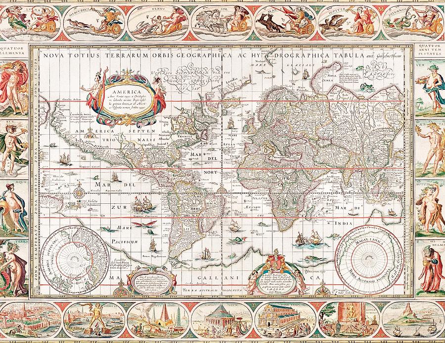 Antique Planisphere Map of The World Latin 1635 Mixed Media by Sam Wed - Pixels