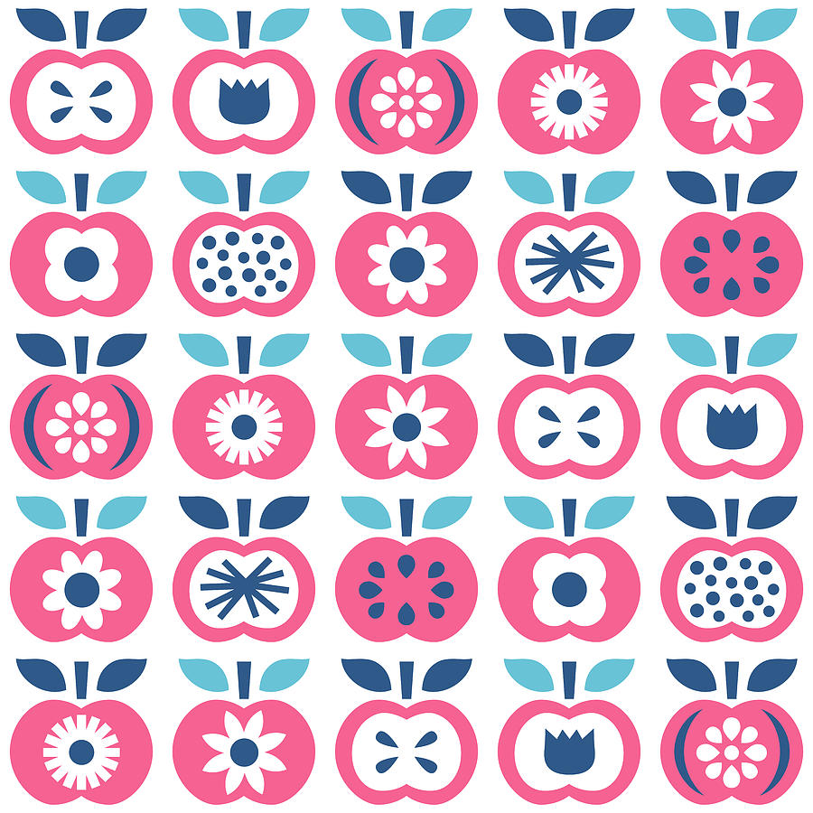 Apple seamless pattern. Set of colorful retro apple clip art. Digital ...