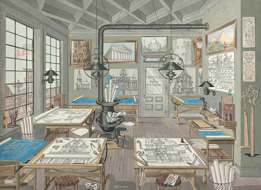Architect's Drafting Room Drawing by Perkins Harnly - Pixels