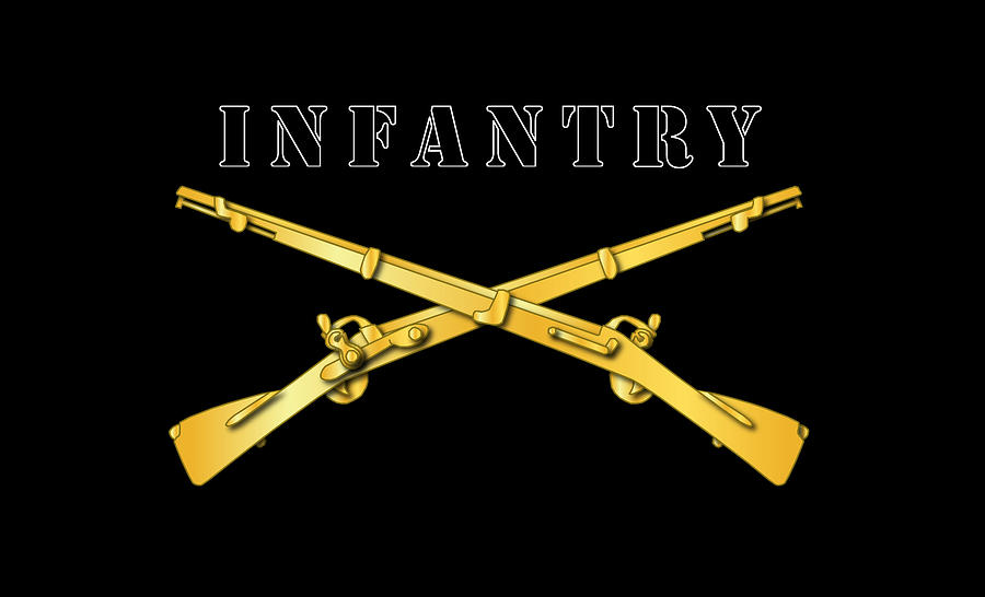 Army - Infantry Br - Crossed Rifles w Blk Txt White Outline Digital Art ...