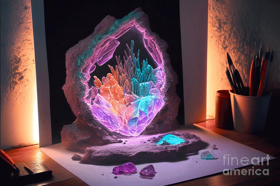 Art No 02, Neon Glowing Sulphuric 3D Realistic Crystal Drawing Drawing ...